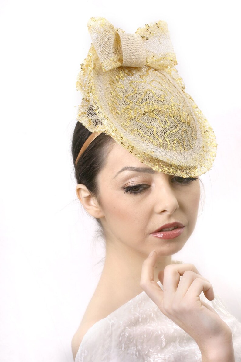 Gold and Ivory Hat Melbourne Cup Fascinator Elegant - Etsy