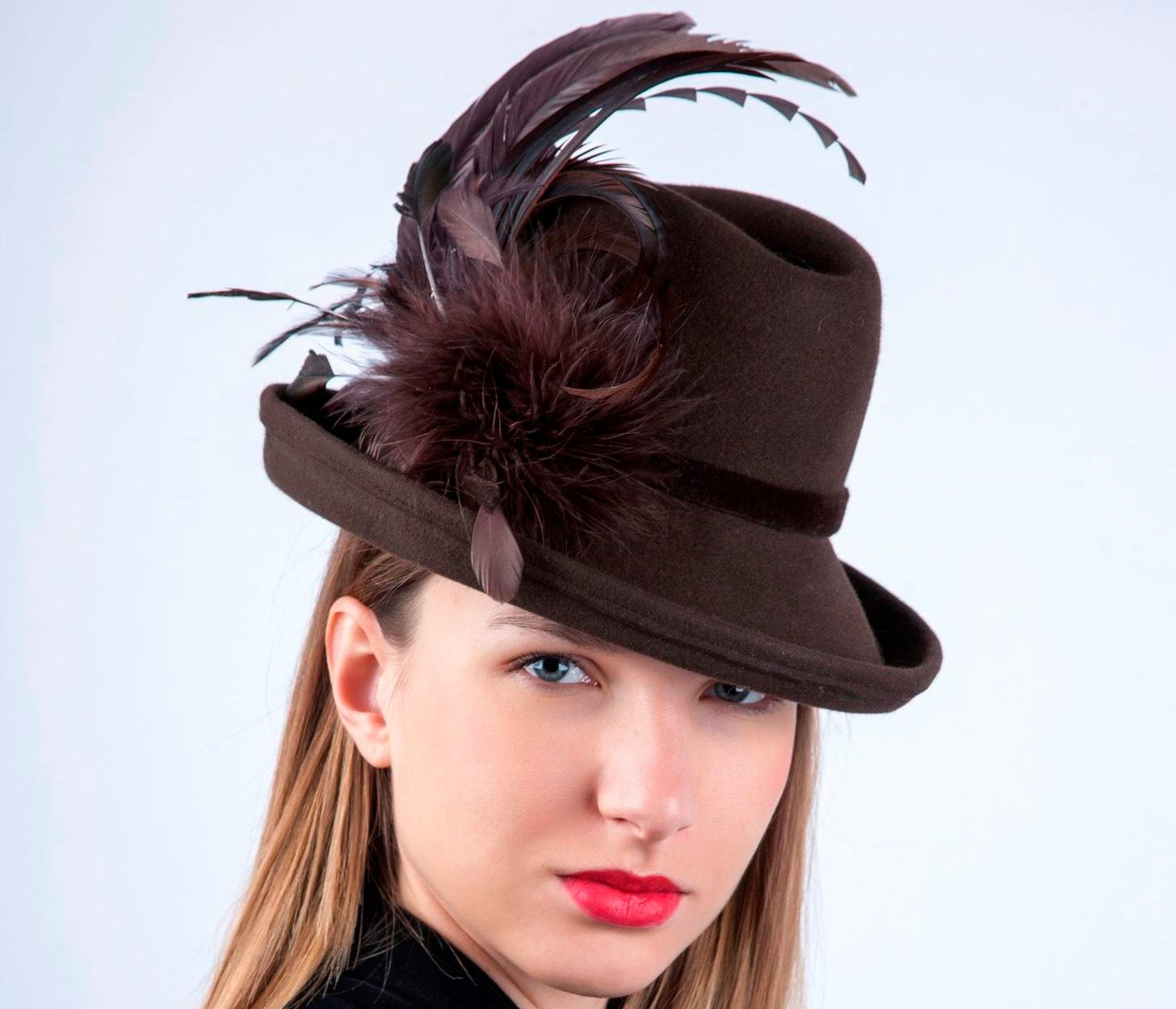 Elegant Felt Fedora, Fedora Pillbox, Brown Felt Fedora, Hat With ...