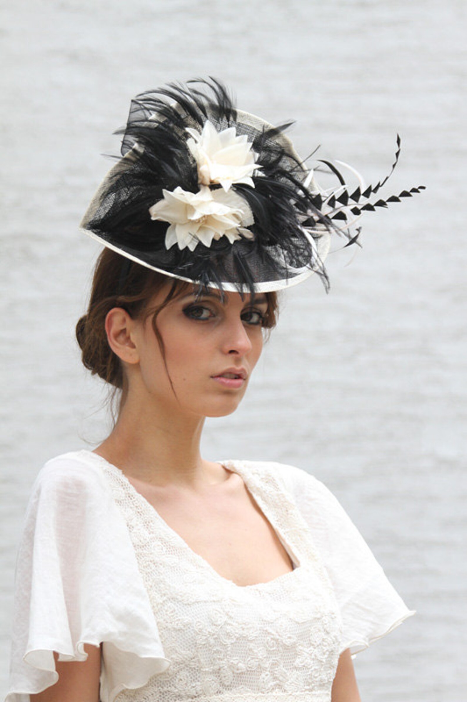 Black Cream Fascinator Hat, Melbourne Cup Hat, Royal Ascot Hat, Wedding ...