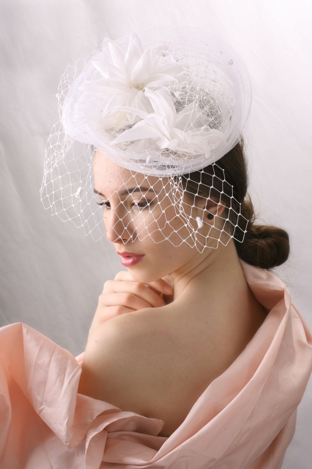 White Veiled Wedding Hat, Spring Summer Wedding Fascinator, Bridal ...