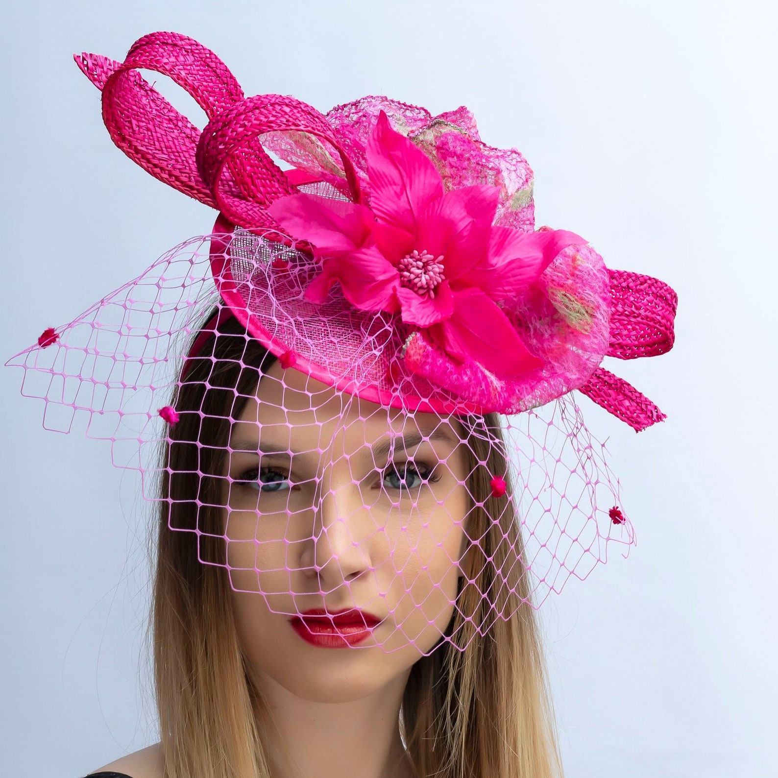 Veiled Fuchsia Fascinator Hot Pink Hat Royal Ascot - Etsy