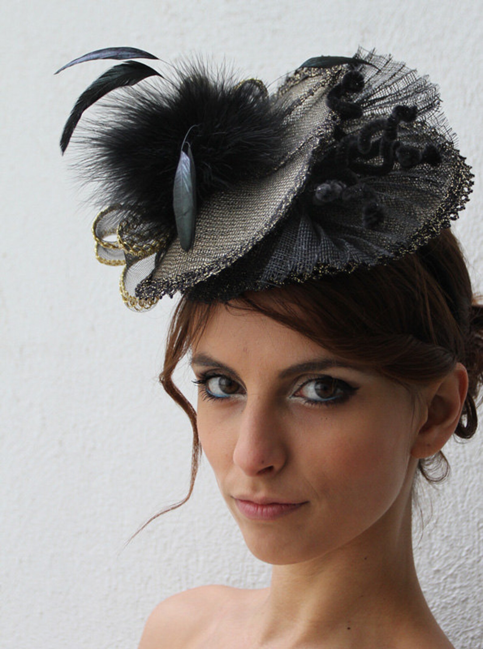 Melbourne Cup Headpiece, Gold Black Fascinator, Royal Ascot Hat ...