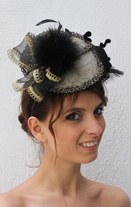 Melbourne Cup Headpiece Gold Black Fascinator Royal Ascot - Etsy