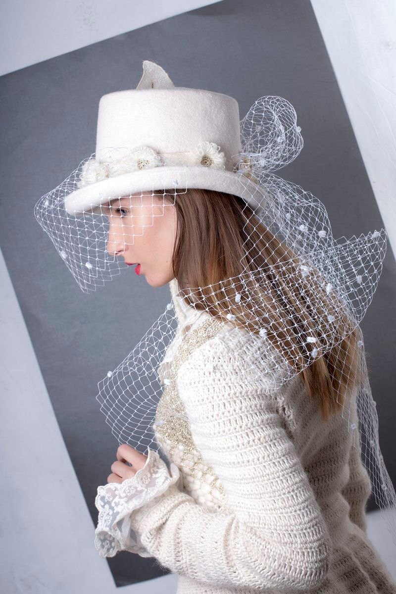 Bridal Veiled Top Hat Wedding Top Hat With Vеil Winter Felt | Etsy