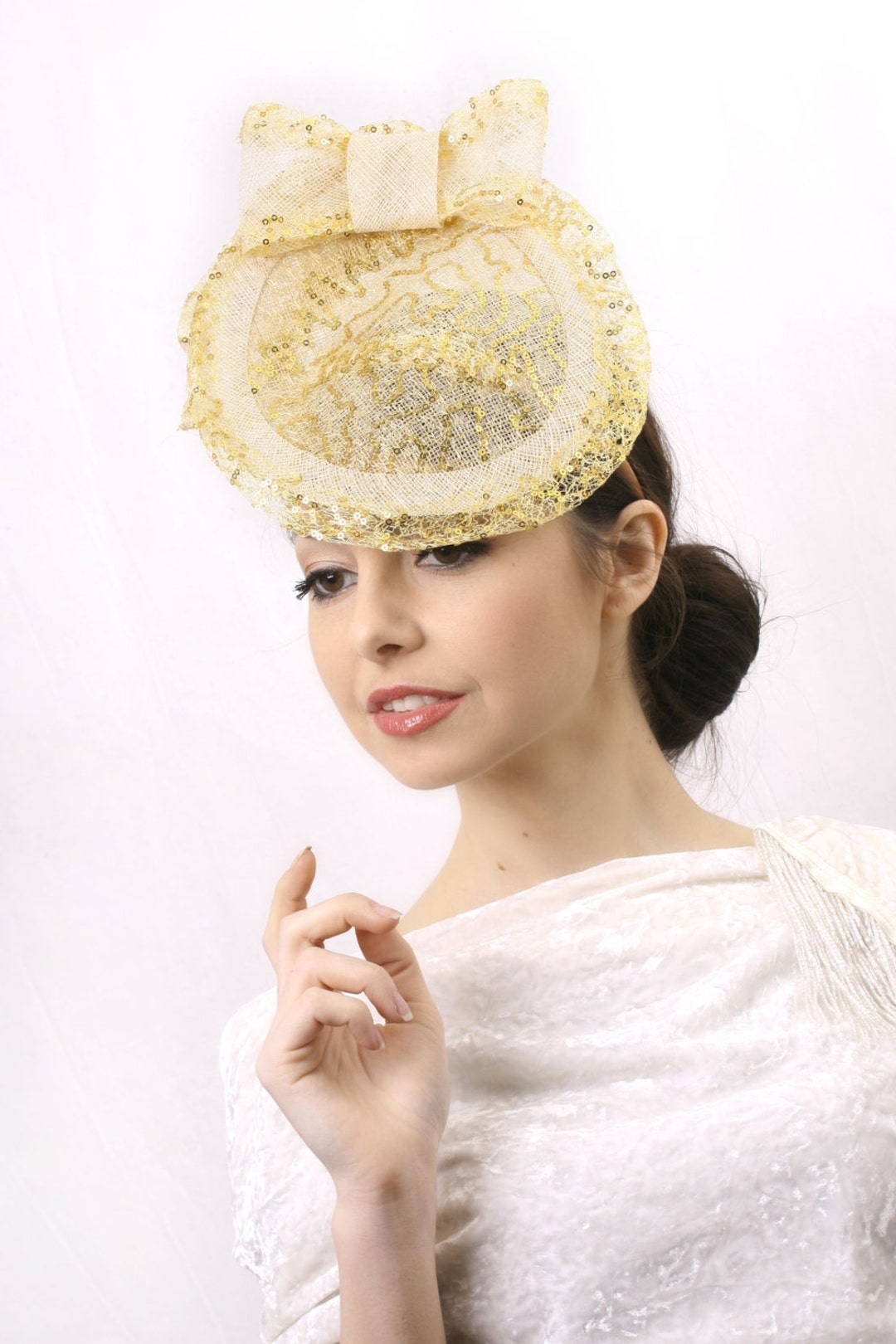 Gold and Ivory Hat Melbourne Cup Fascinator Elegant - Etsy