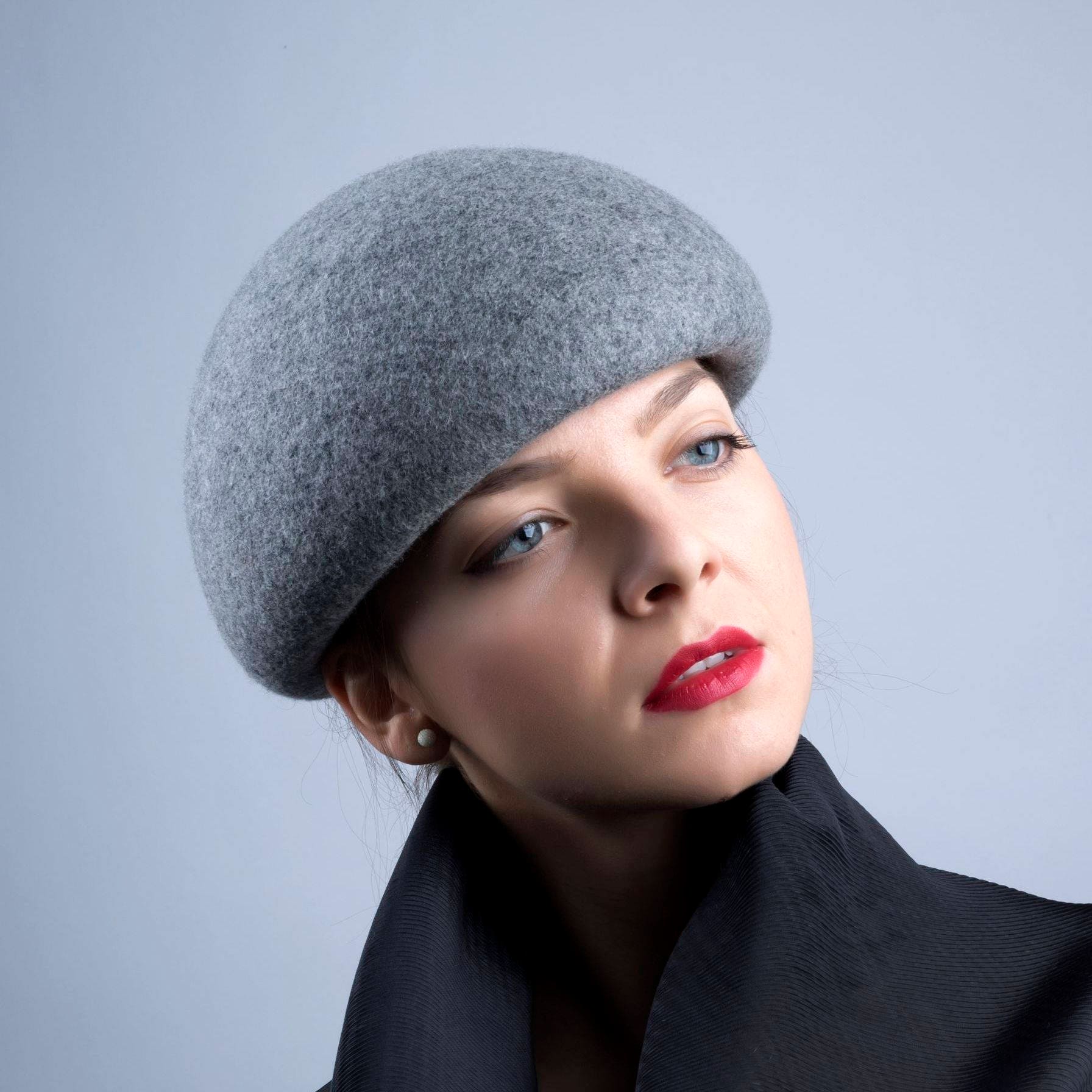 Elegant Felt Beret , Gray Felt Hat, Retro Vintage Beret Hat, Pavage ...