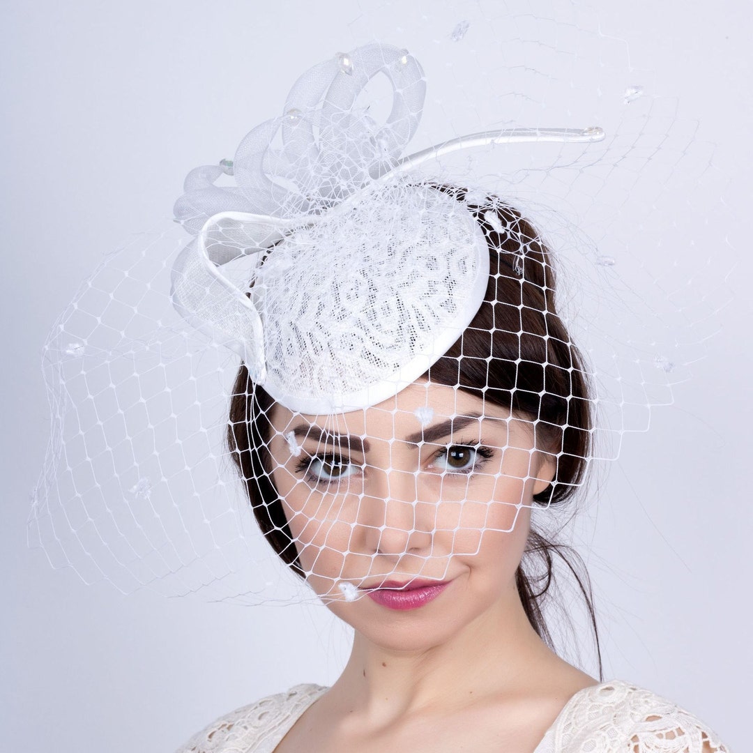 White Wedding Mini Hat, Bride's Hat, Romantic Wedding Fascinator, Lace ...