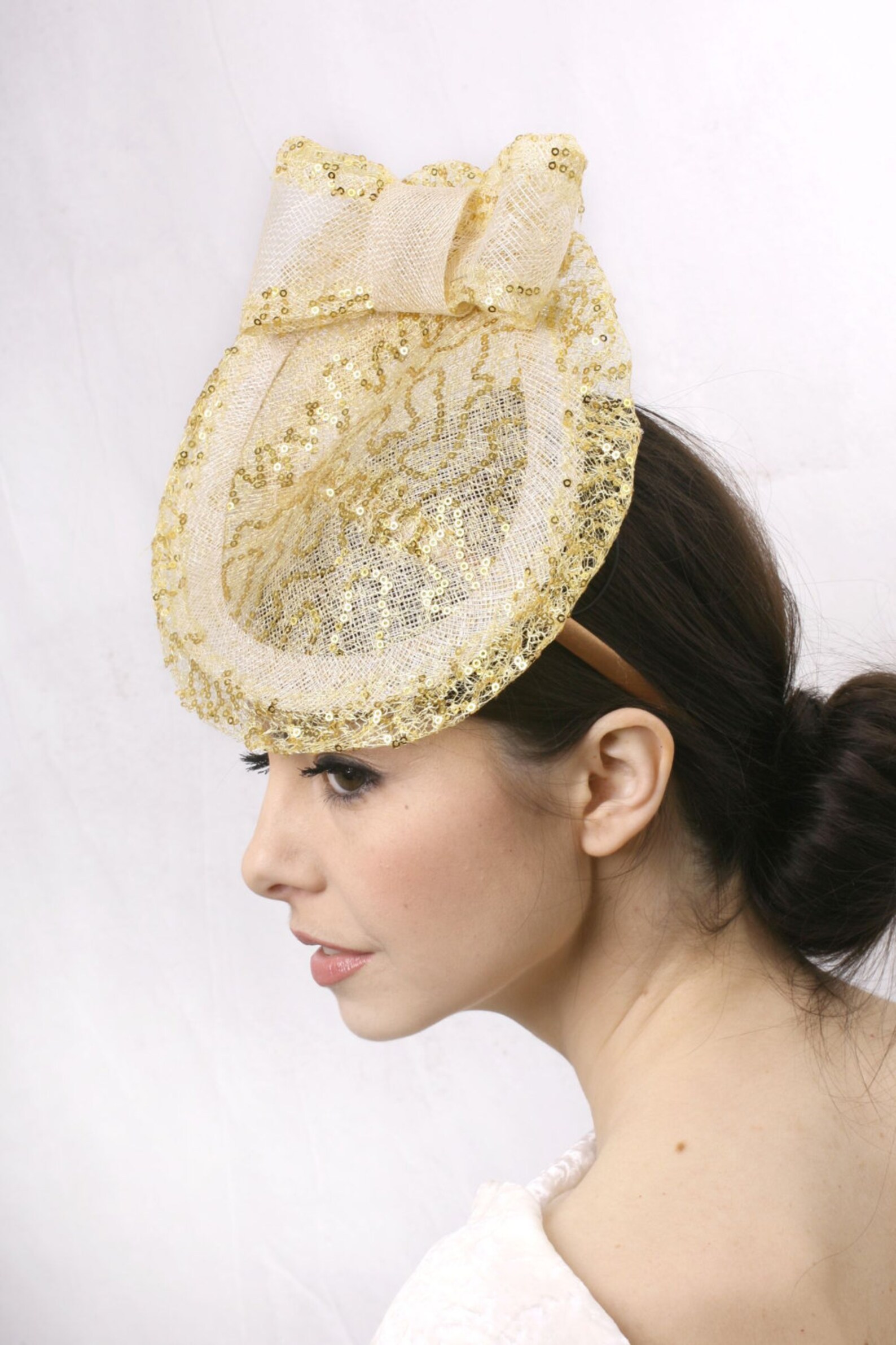 Gold and Ivory Hat Melbourne Cup Fascinator Elegant - Etsy