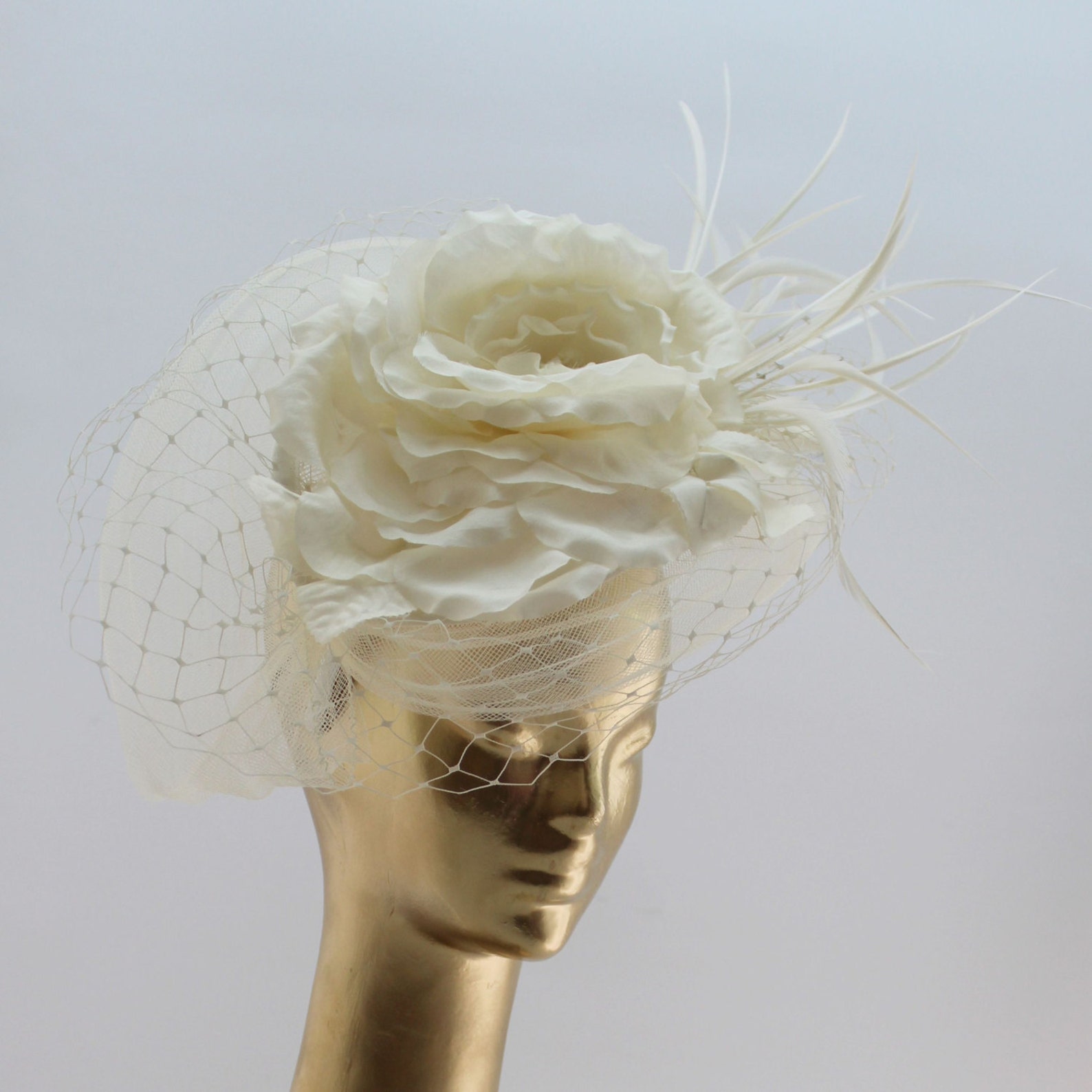 Cream Wedding Hat, Veiled Wedding Hat, Romantic Tea Party Hat, Wedding ...