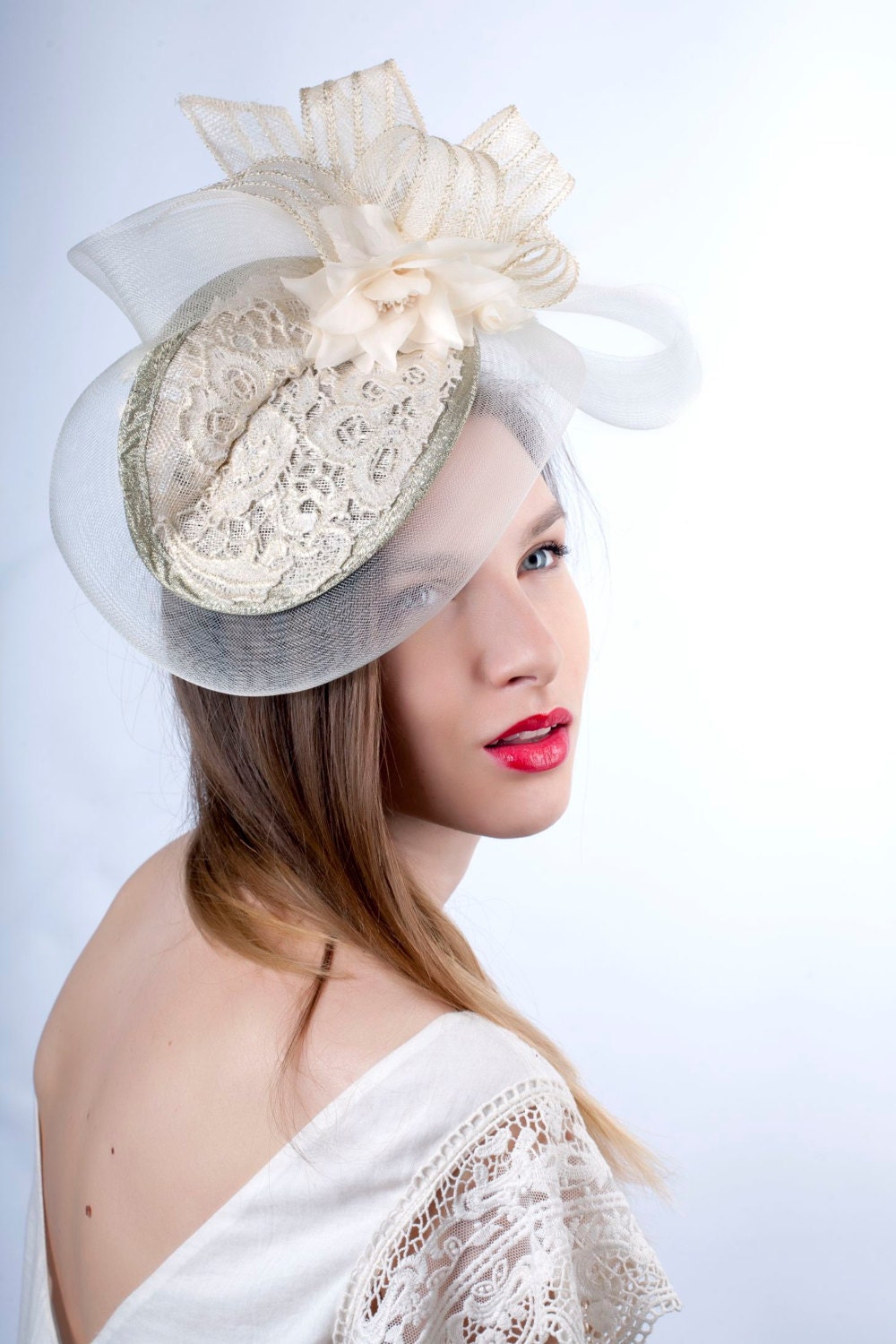 Cream Wedding Hat, Wedding Headpiece, Romantic Hat, Ivory Gold ...