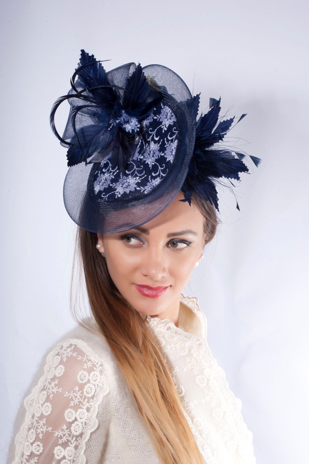 Navy Fascinator Hat, Melbourne Cup Hat, Kentucky Derby Fascinator ...