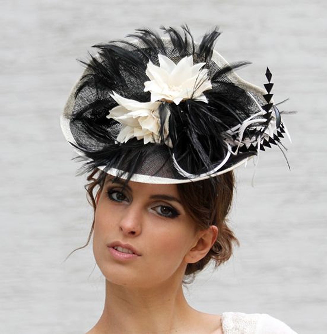 Black Cream Fascinator Hat, Melbourne Cup Hat, Royal Ascot Hat, Wedding ...