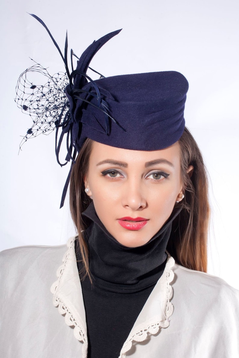 30's Headpiece, Elegant Felt Pillbox, Retro Vintage Pillbox Hat, Kate ...