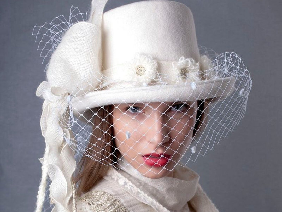 Bridal Veiled Top Hat Wedding Top Hat With Vеil Winter Felt - Etsy