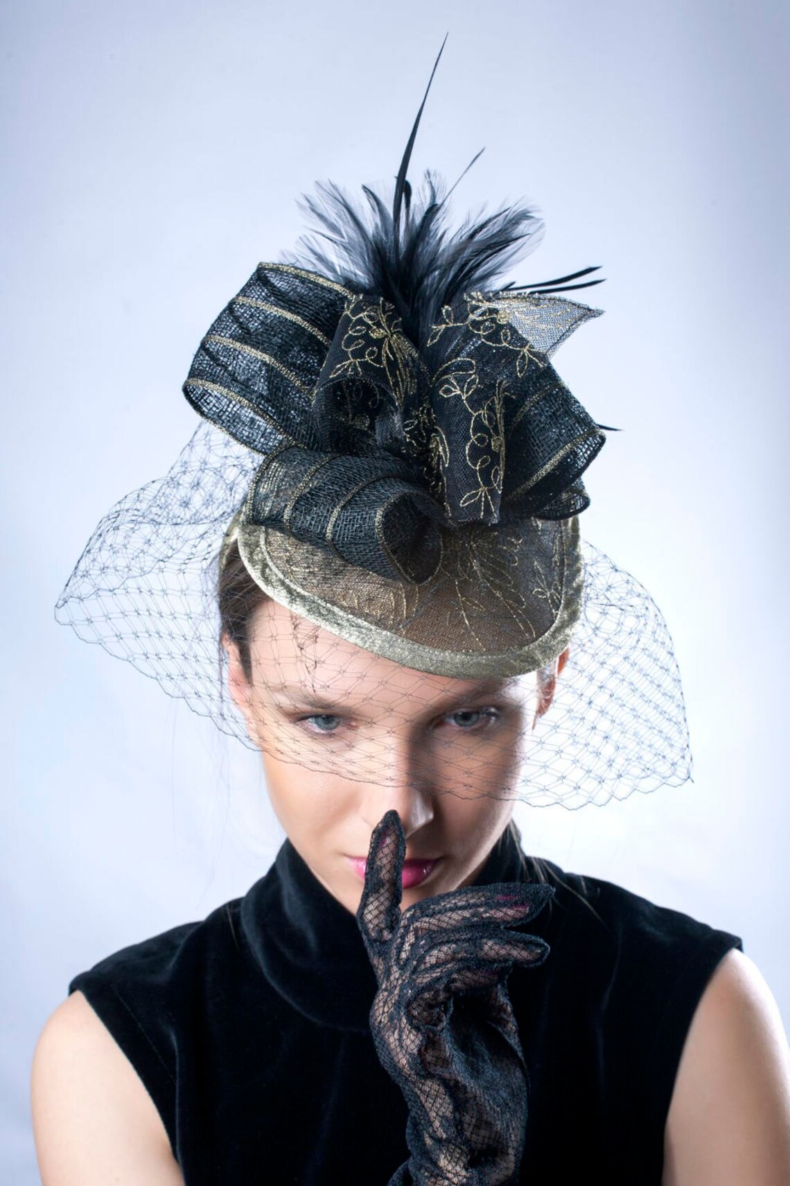 Golden Derby Headpiece, Derby Fascinator Hat, Kentucky Derby Hat, Royal Ascot Hat, Melbourne Cup ...