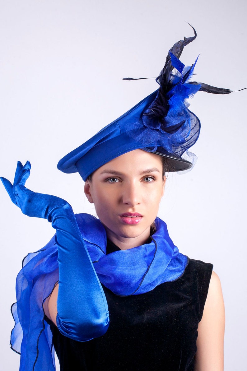 Royal Blue Show Cap, Royal Ascot Hat, Derby Hat, Burlesque Show Cap ...