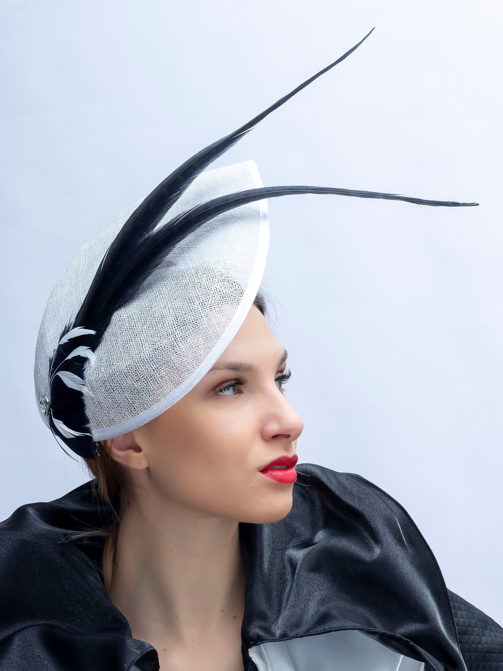 Gorgeous Derby Hat, Elegant Fascinator Hat, Black White Headpiece ...