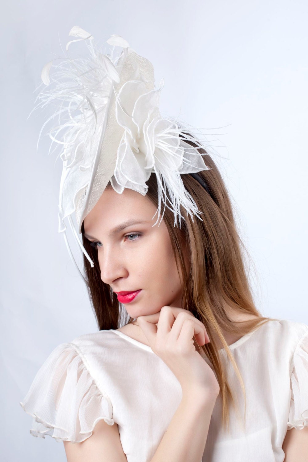 White Wedding Hat, Wedding Hat, Romantic Hat, Tea Party Hat, Wedding ...