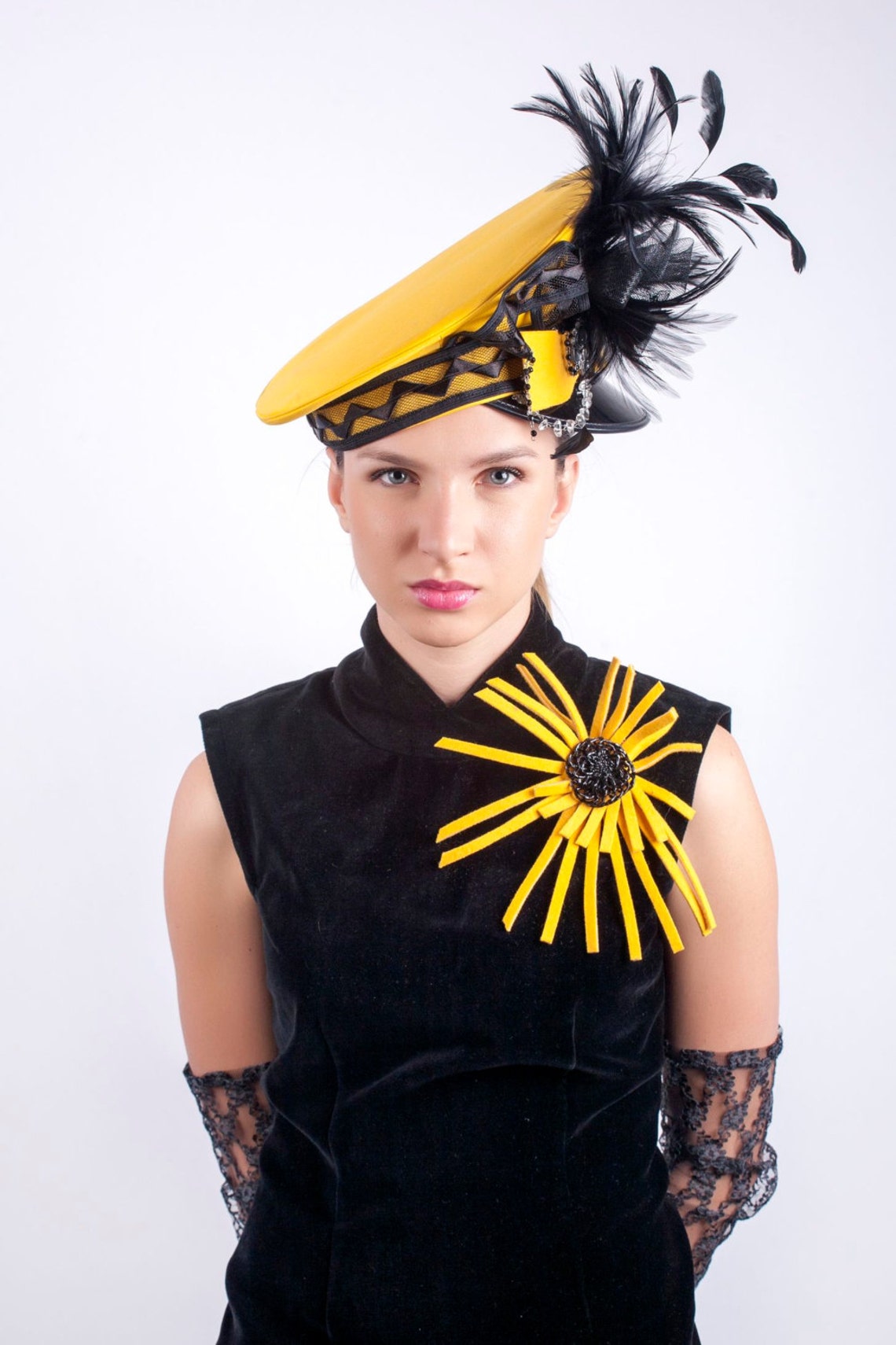 Yellow Show Cap, Royal Ascot Hat, Derby Hat, Burlesque Show Cap ...