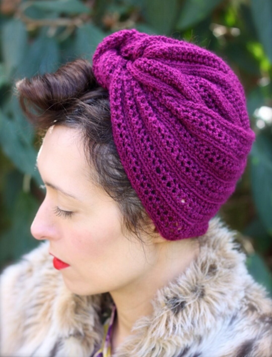 Herringbone Lace Turban - A Digital Pattern - Vintage Knitting Pattern ...