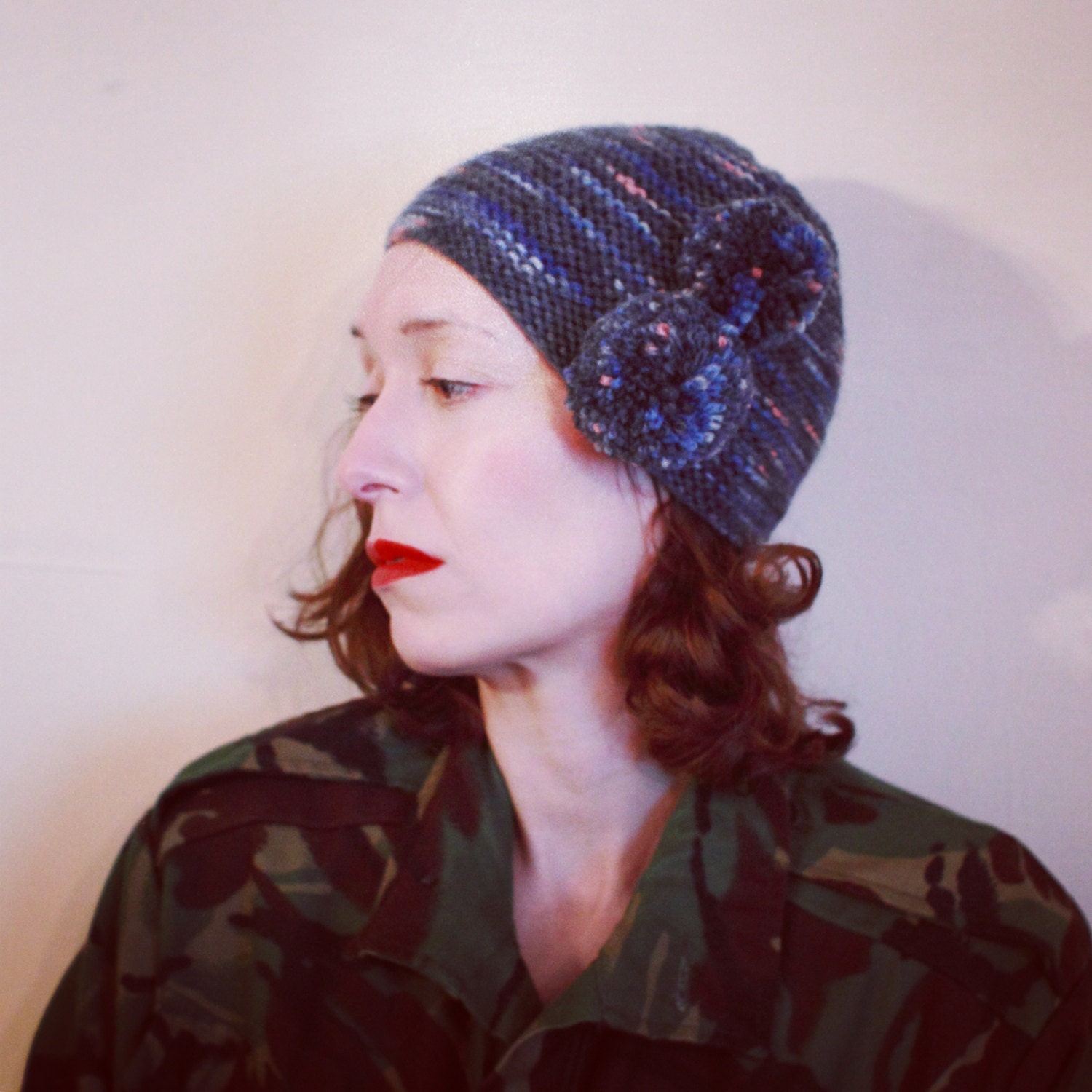 Pom Pom Hat an original design for a PDF knitting pattern of | Etsy