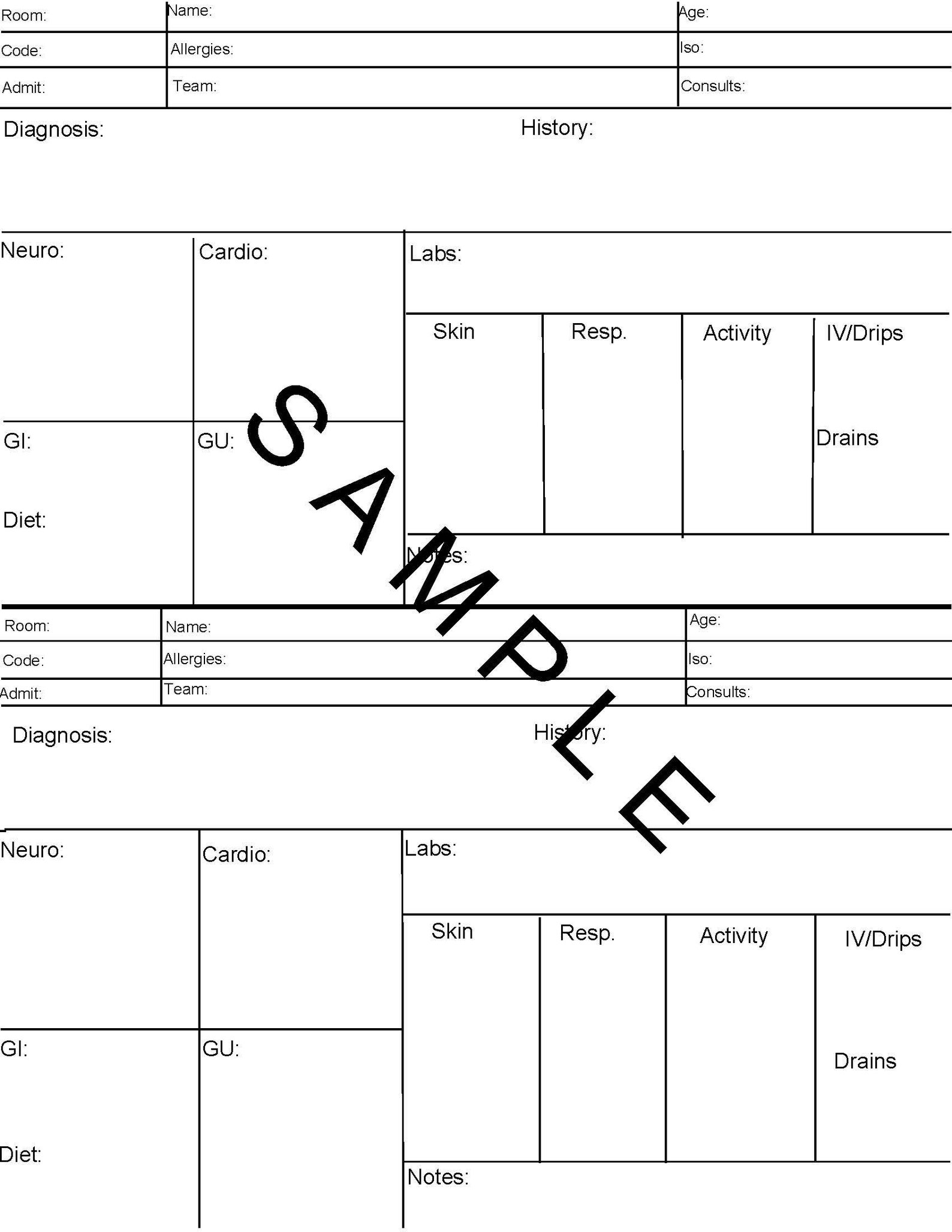 2 Patient Simple Nurse Report Sheet- Brain Sheet - Etsy