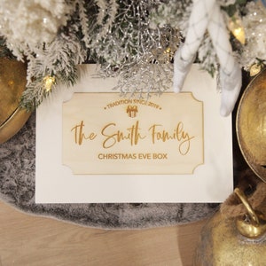 Personalised Wooden Christmas Eve Box With Family Est. Plaque - Etsy