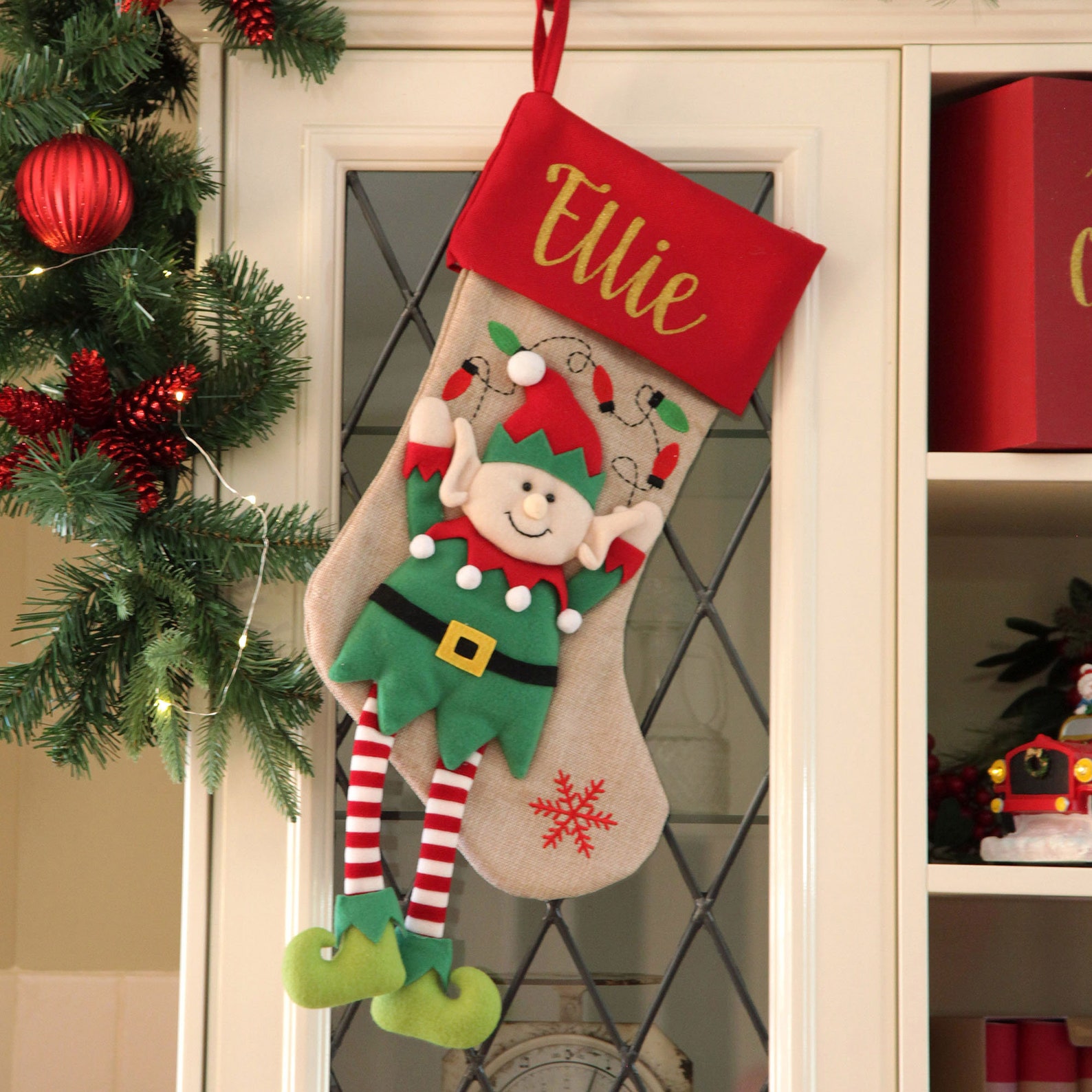 Personalised Elf Christmas Stocking With Dangly Legs - Etsy