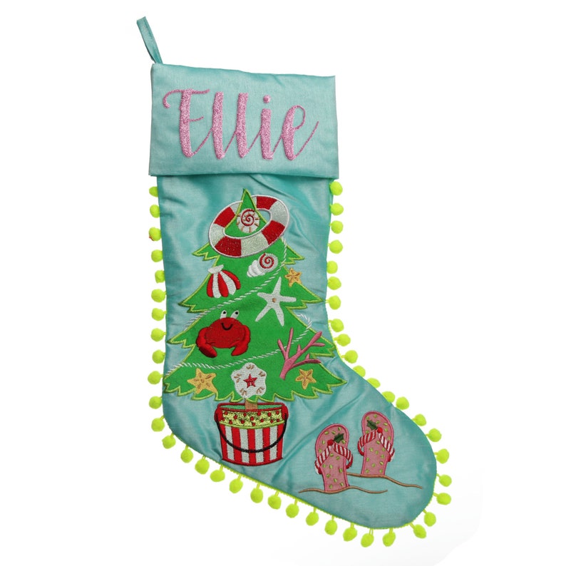 Personalised Pom Pom Beach Tree Stocking | Etsy