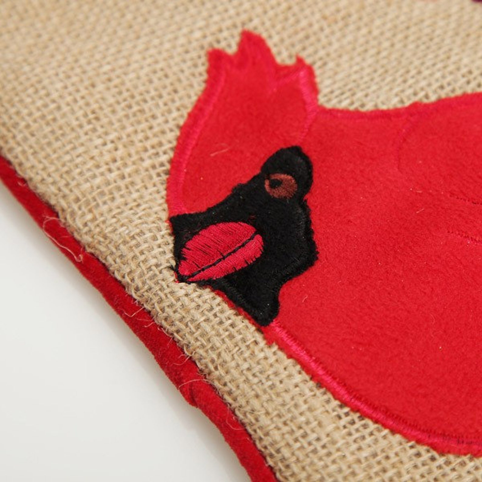 Personalised Burlap Cardinal Bird Christmas Stocking | Etsy