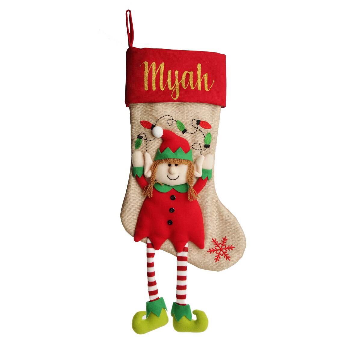 Personalised Girl Elf Christmas Stocking with Dangly Legs | Etsy