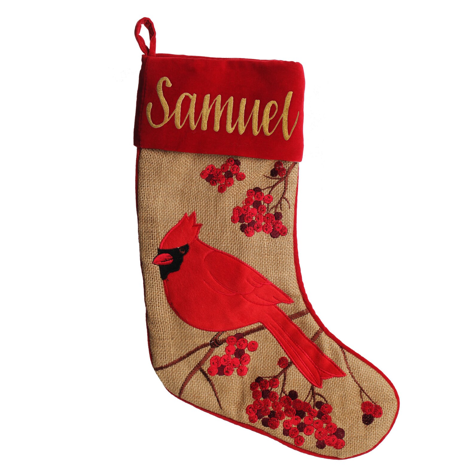 Personalised Burlap Cardinal Bird Christmas Stocking - Etsy