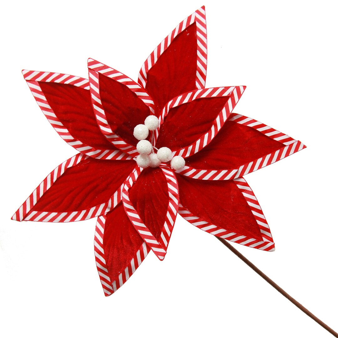 Festive Red Flower Stem With Striped Edge - Etsy