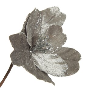 Silver Satin Magnolia Flower Stem With Glitter Trim - Etsy