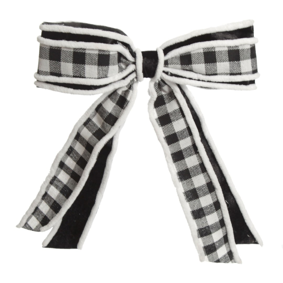 Black and White Check Christmas Bow With Fur Trim - Etsy