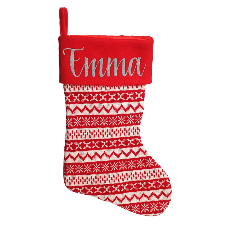 Personalised Red Knitted Christmas Stocking - Etsy Australia
