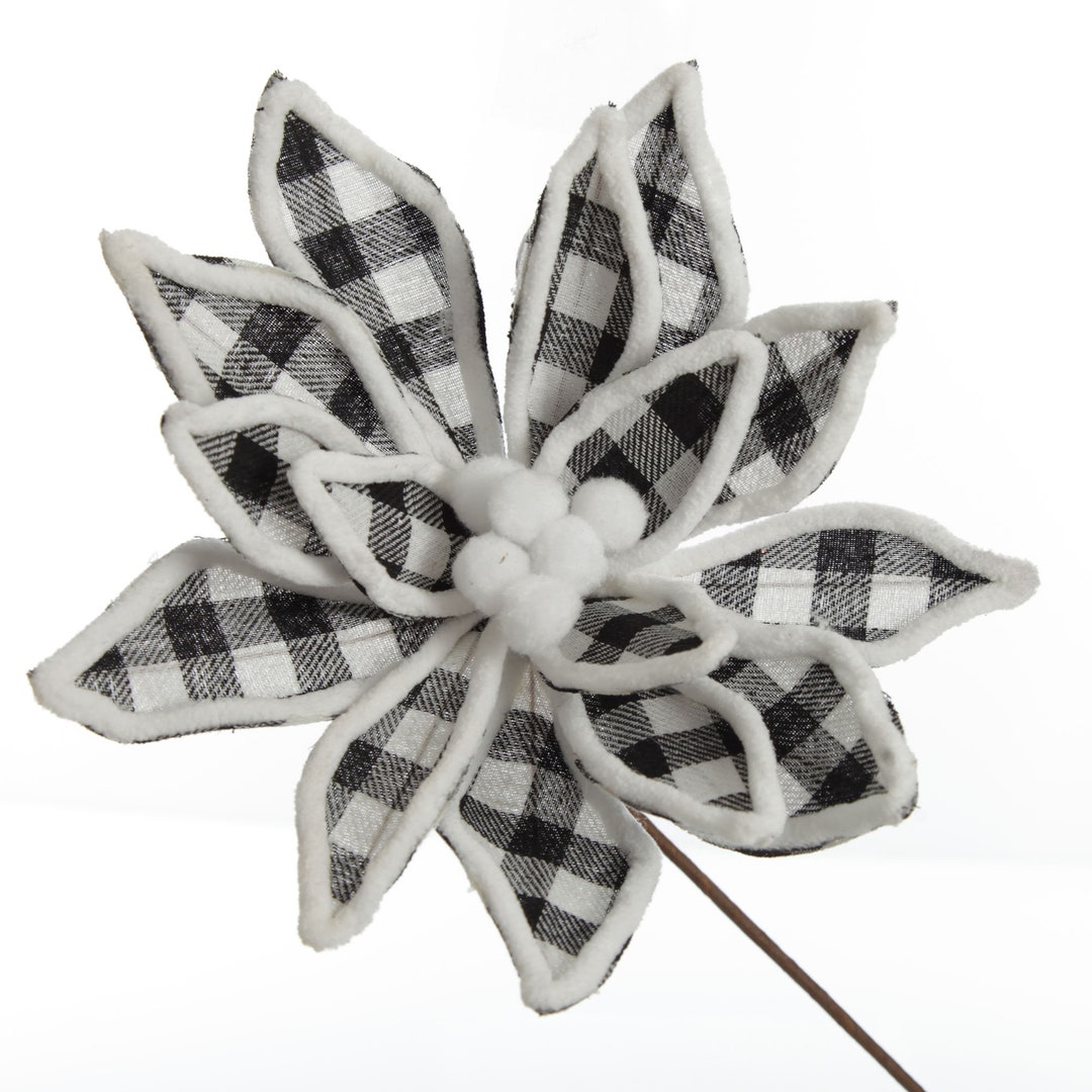 Black and White Check Flower Stem With Fur Trim - Etsy