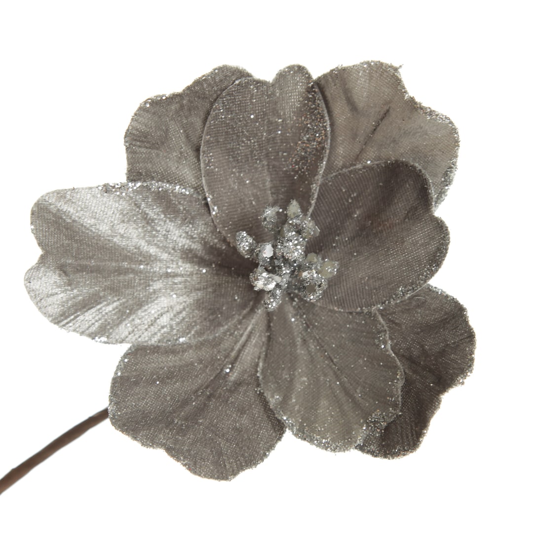 Silver Satin Magnolia Flower Stem With Glitter Trim - Etsy