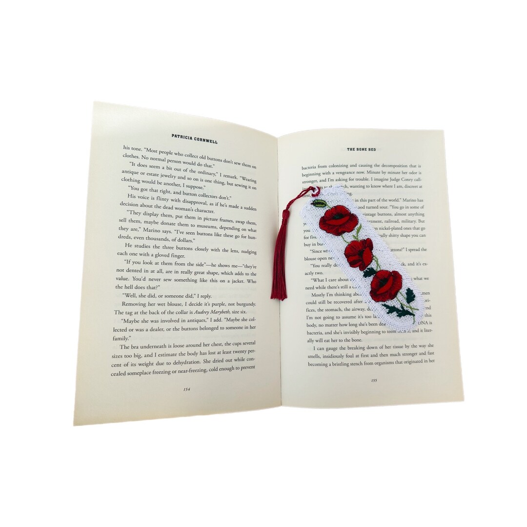Poppy Flower Lace Embroidered Bookmark - Etsy