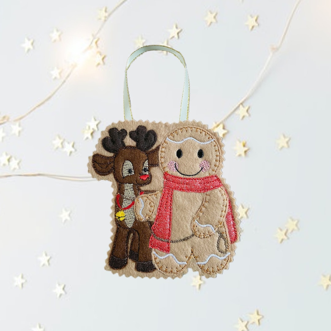 Christmas Reindeer Gingerbread Man Felt Decoration - Etsy