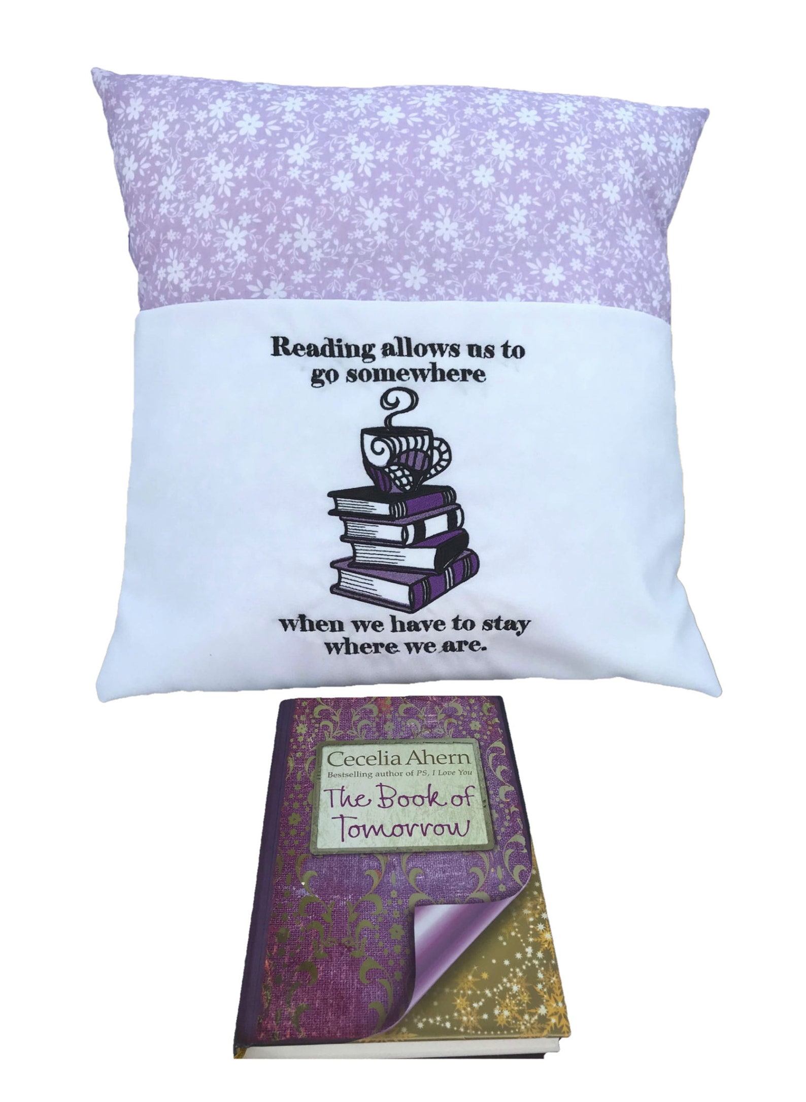 Purple Floral Book Cushion Pocket Cushion Book Cushion - Etsy