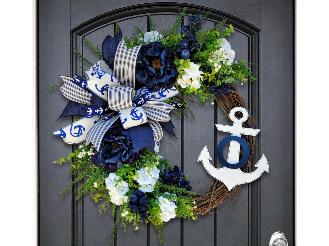Nautical Door Wreath, Anchor Front Door Wreath, Custom Grapevine Decor ...