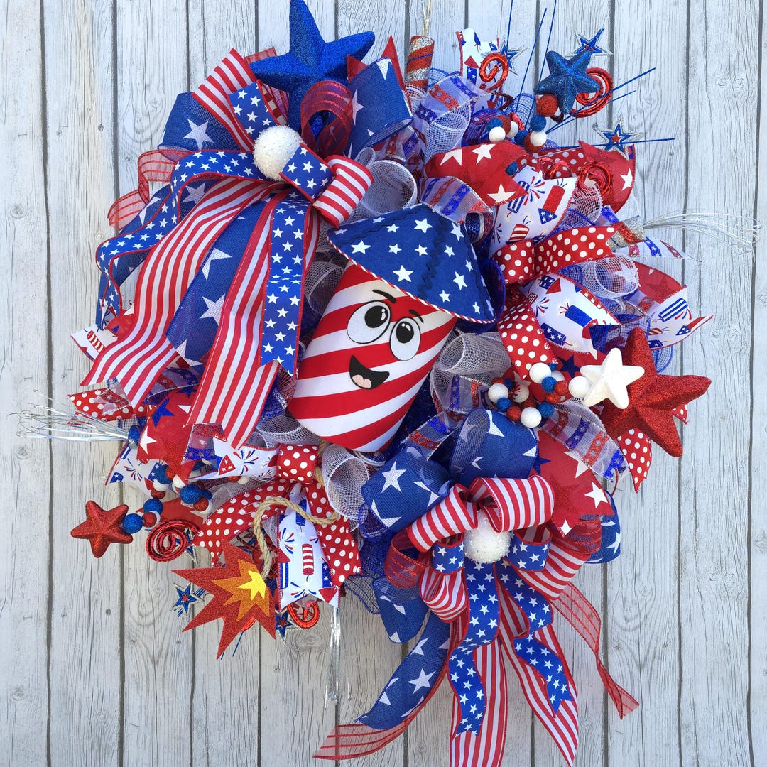 Firecracker Wreath, Patriotic Firework Decor, 4th of July Front Door ...