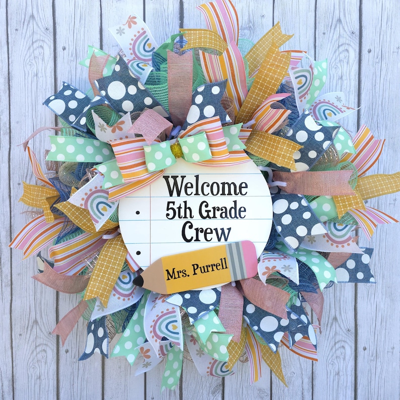 Boho Teacher Wreath for Classroom Door, Rainbow Welcome Sign for ...