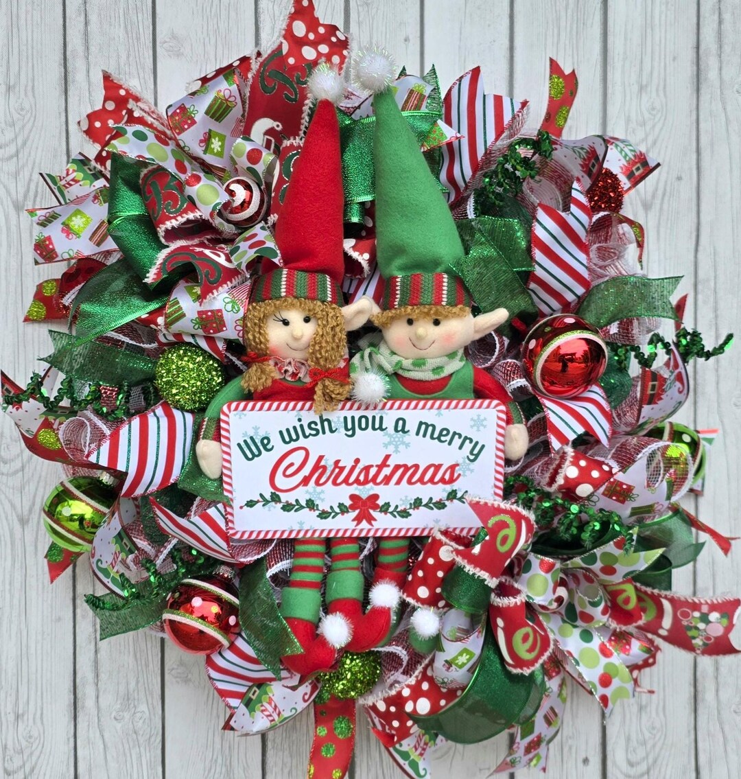 Christmas Elf Wreath, We Wish You a Merry Christmas Sign, Elf ...