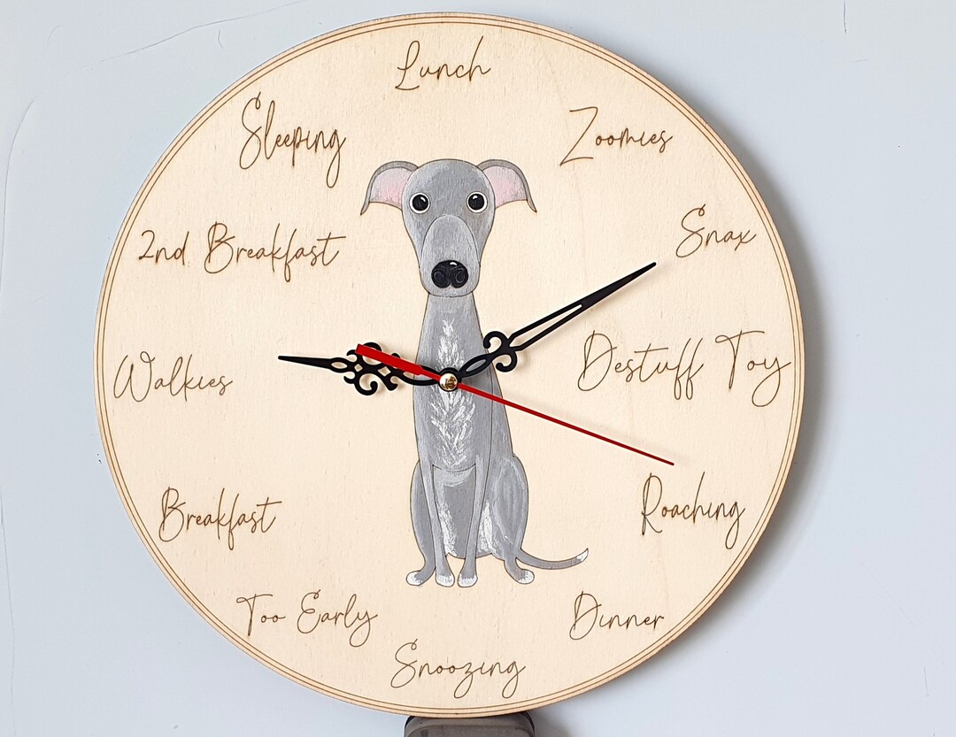 Funny Fun Greyhound/ Whippet/ Sighthound Hand Painted Wooden Clock ...