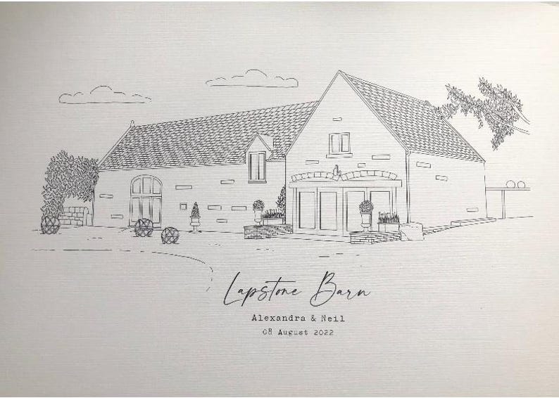 Lapstone Barn - Hand Drawn Wedding Venue Print, Venue Line Art Sketch ...