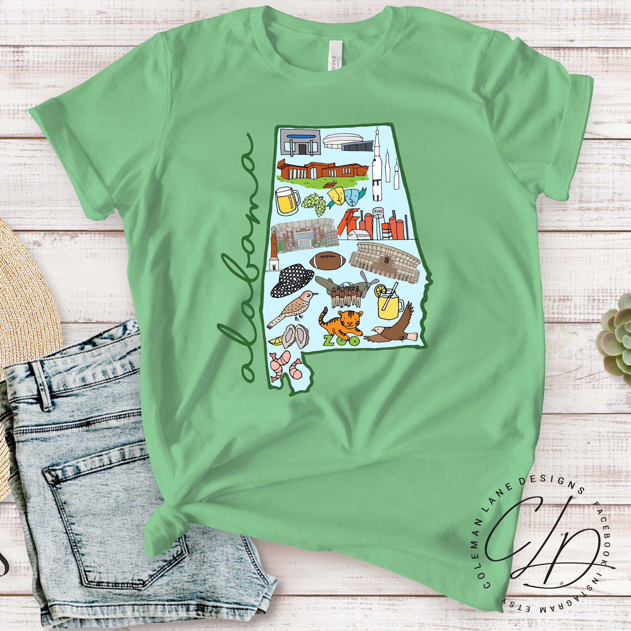 Alabama Hand Drawn City Scene Full Color Landmark Hometown | Etsy