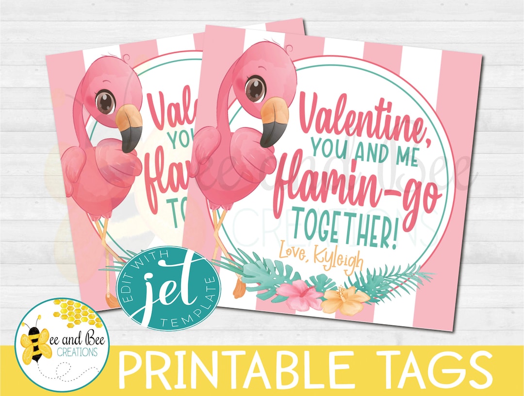 Flamingo Valentine's Day Gift Tag - Png, Pdf and Jpg Files - Valentine ...