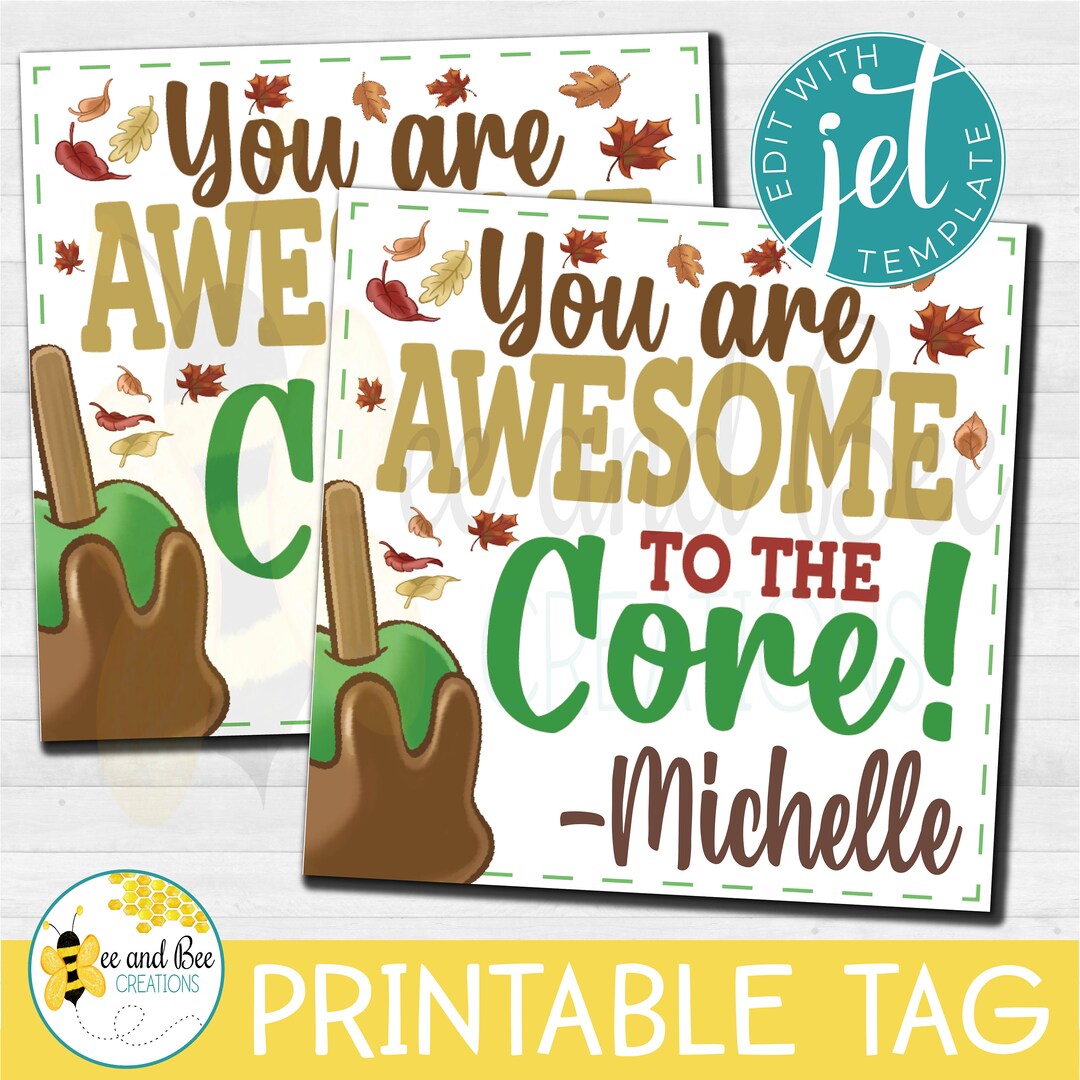 You Are Awesome to the Core Gift Tag - Png, Pdf and Jpg Files - Favor ...